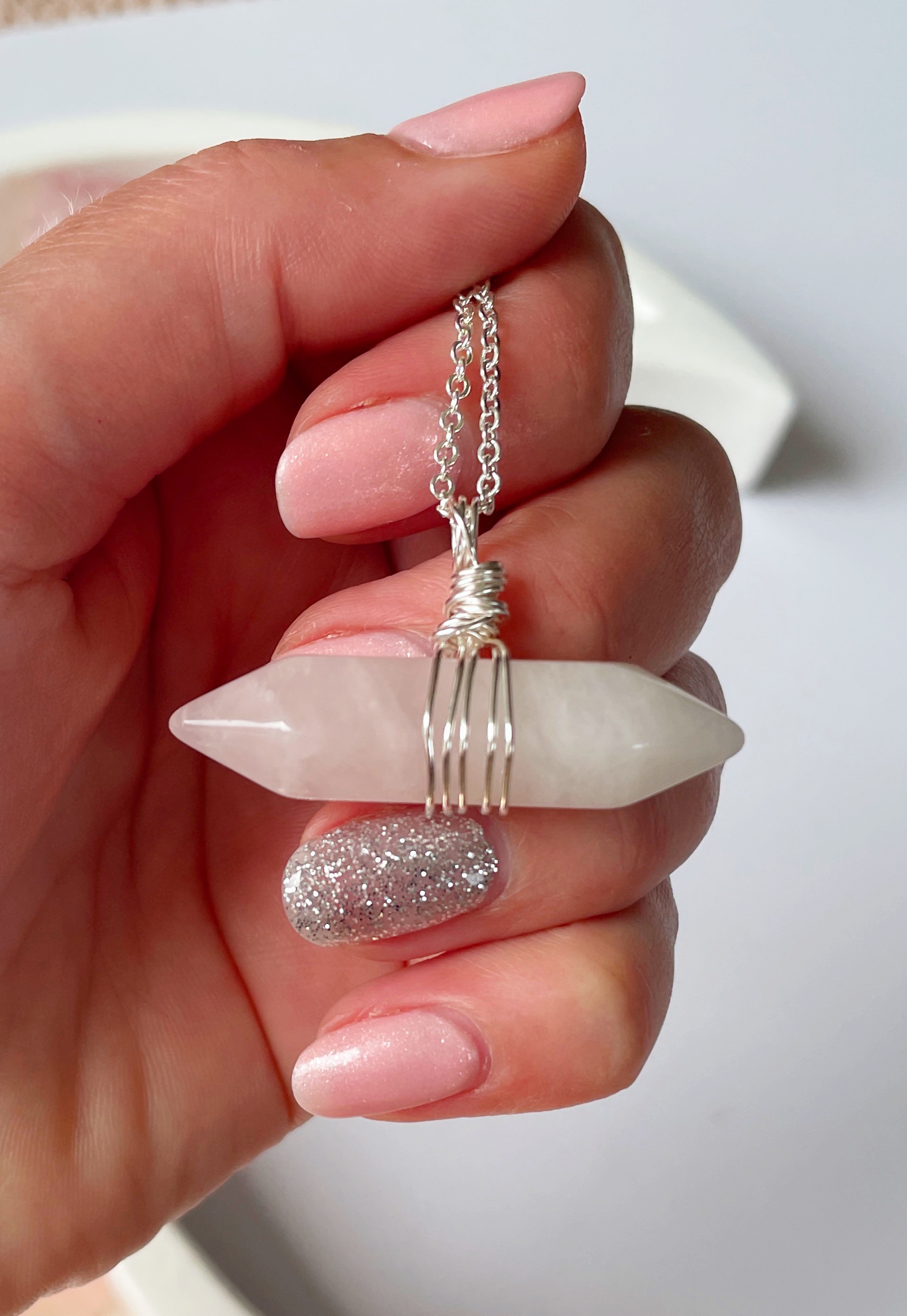 Rose Quartz star pendant, sterling silver rose Quartz necklace, rose ...