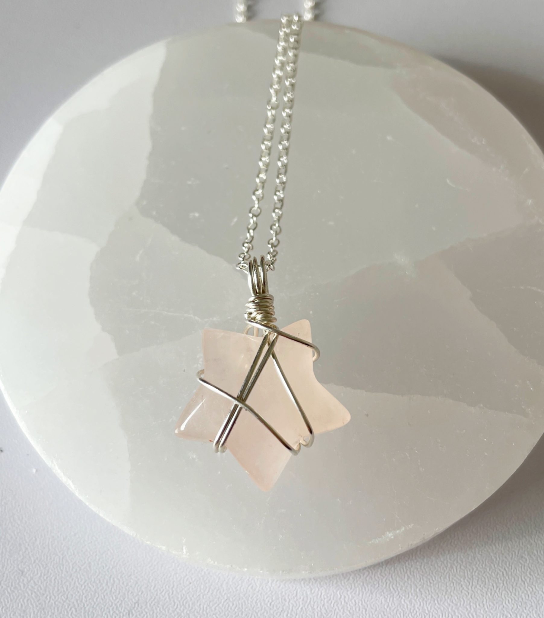 Rose Quartz star pendant, sterling silver rose Quartz necklace, rose ...