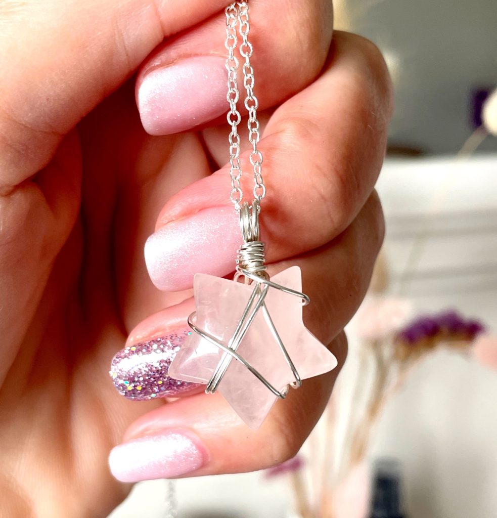 Rose Quartz star pendant, sterling silver rose Quartz necklace, rose ...