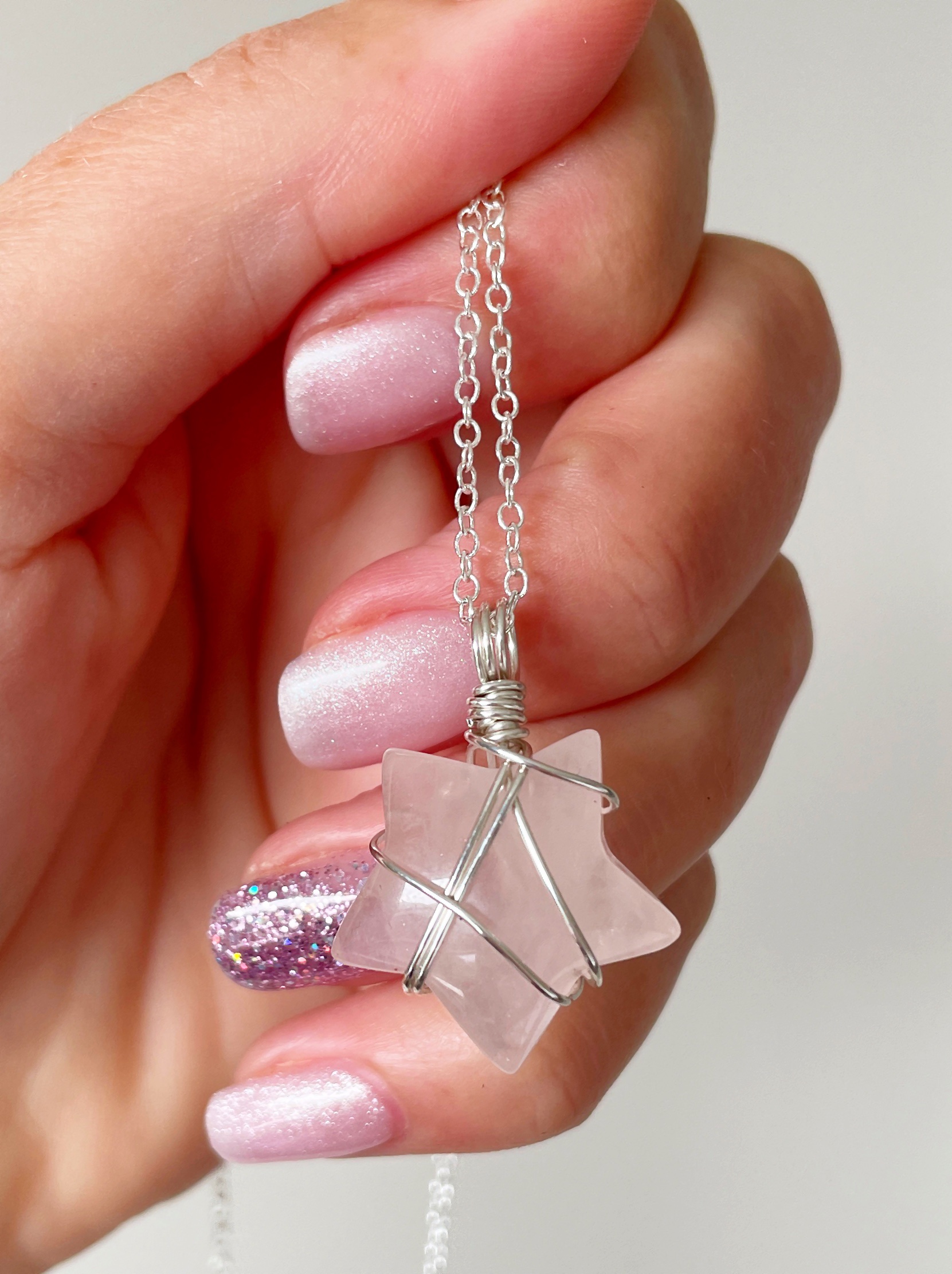 Rose Quartz star pendant, sterling silver rose Quartz necklace, rose ...