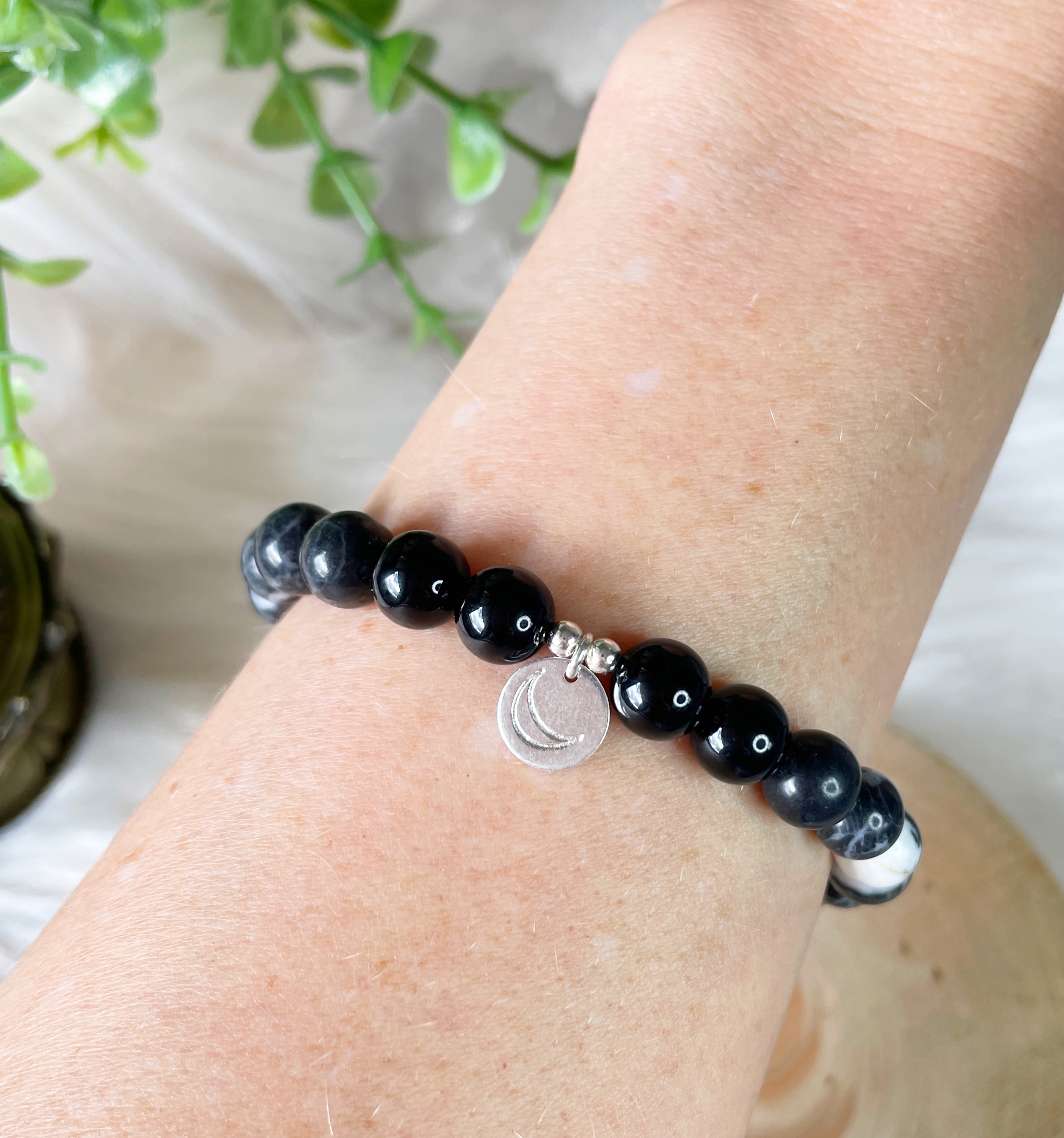 Protection and grounding crystal bracelet, black and white crystal ...