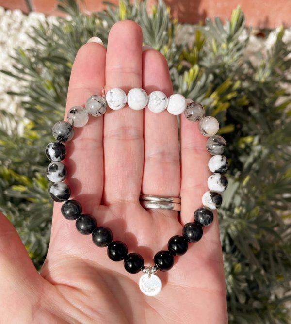 Protection and grounding crystal bracelet, black and white crystal ...